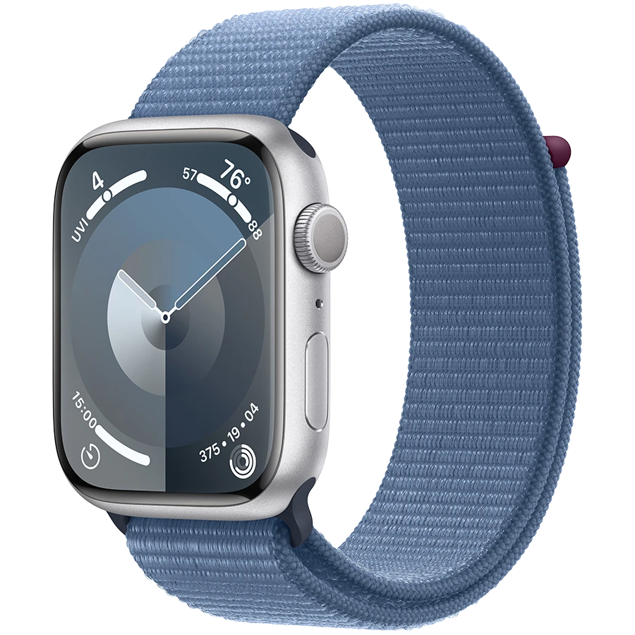 Apple Watch Series 9 GPS, 45мм, Серебристый, Winter Blue Sport Loop ...