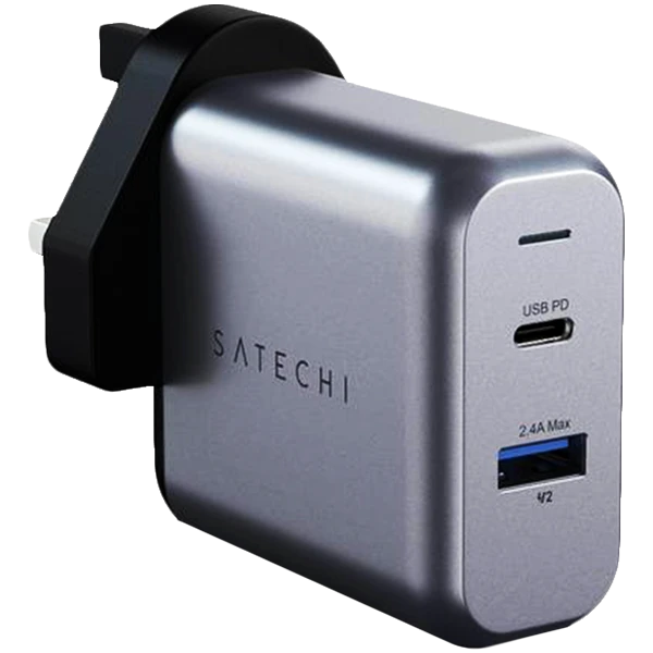 SATECHI Power Adapter 2*USB/USB-C, 30 W, Space Gray USB 3.0 (Type A ...