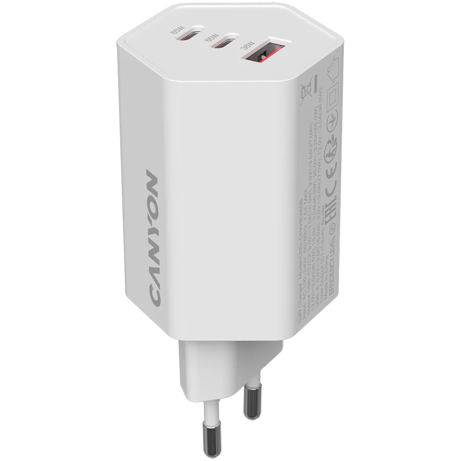 CANYON Hexagon 65 Power Adapter 3*USB/USB-C, 65 W, White 2*USB Type C ...