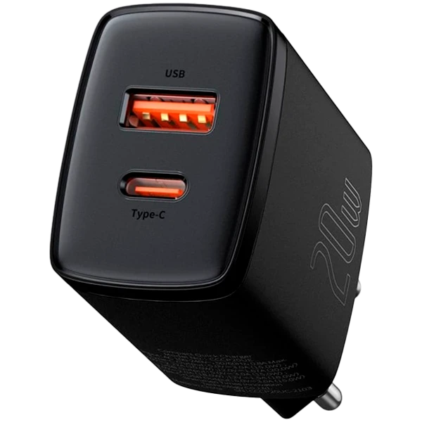 Power Adapter BASEUS 2*USB/USB-C, 20 W, Black - buy in Cyprus