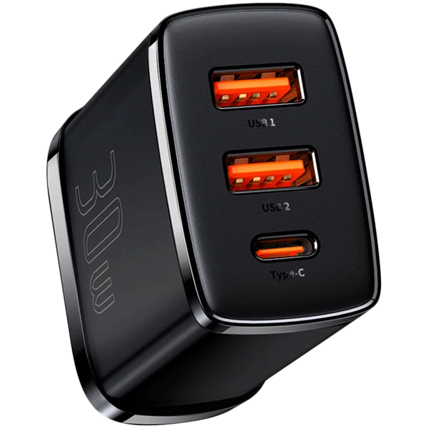 BASEUS Power Adapter 3*USB/USB-C, 30 W, Black 2*USB Type-A, USB Type C ...